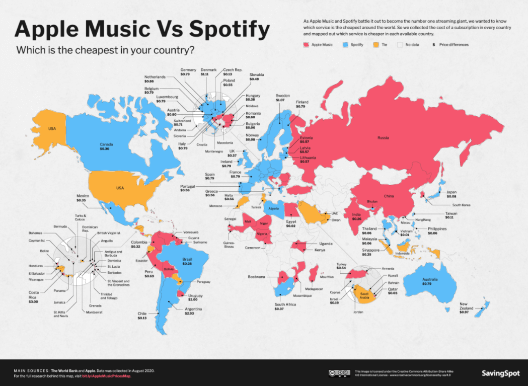 Apple Music Vs Spotify The Cheaper Option In Each Country Apple Music Vs Spotify The Cheaper Option In Each Country