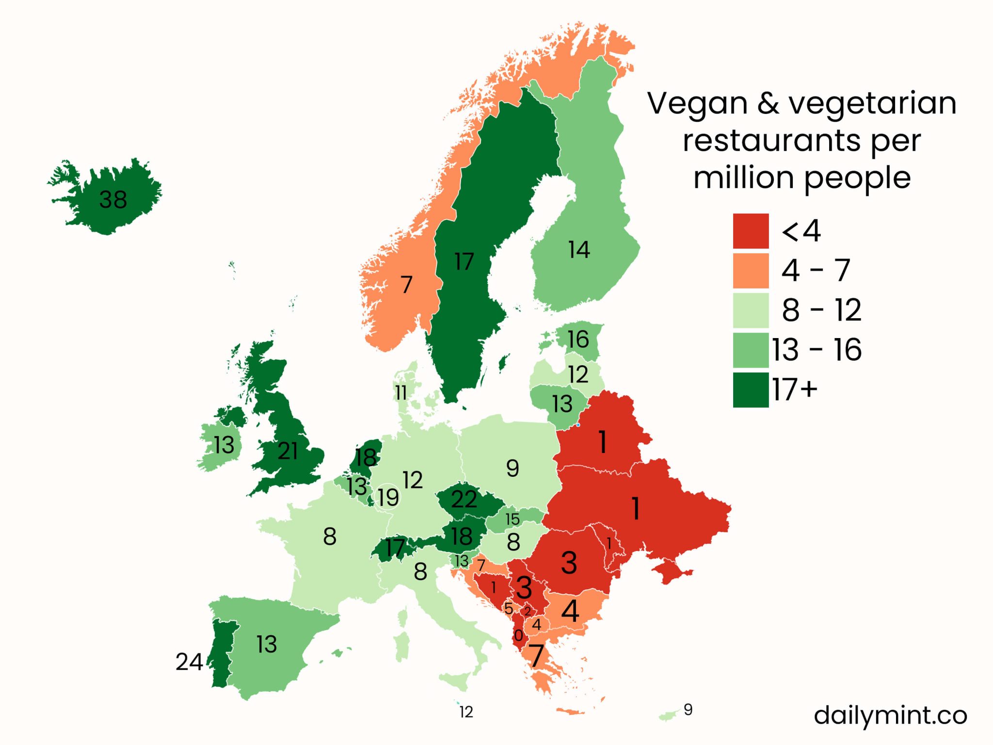 Europe's Vegetarian & Vegan-Friendly Countries Map - Wondering Maps