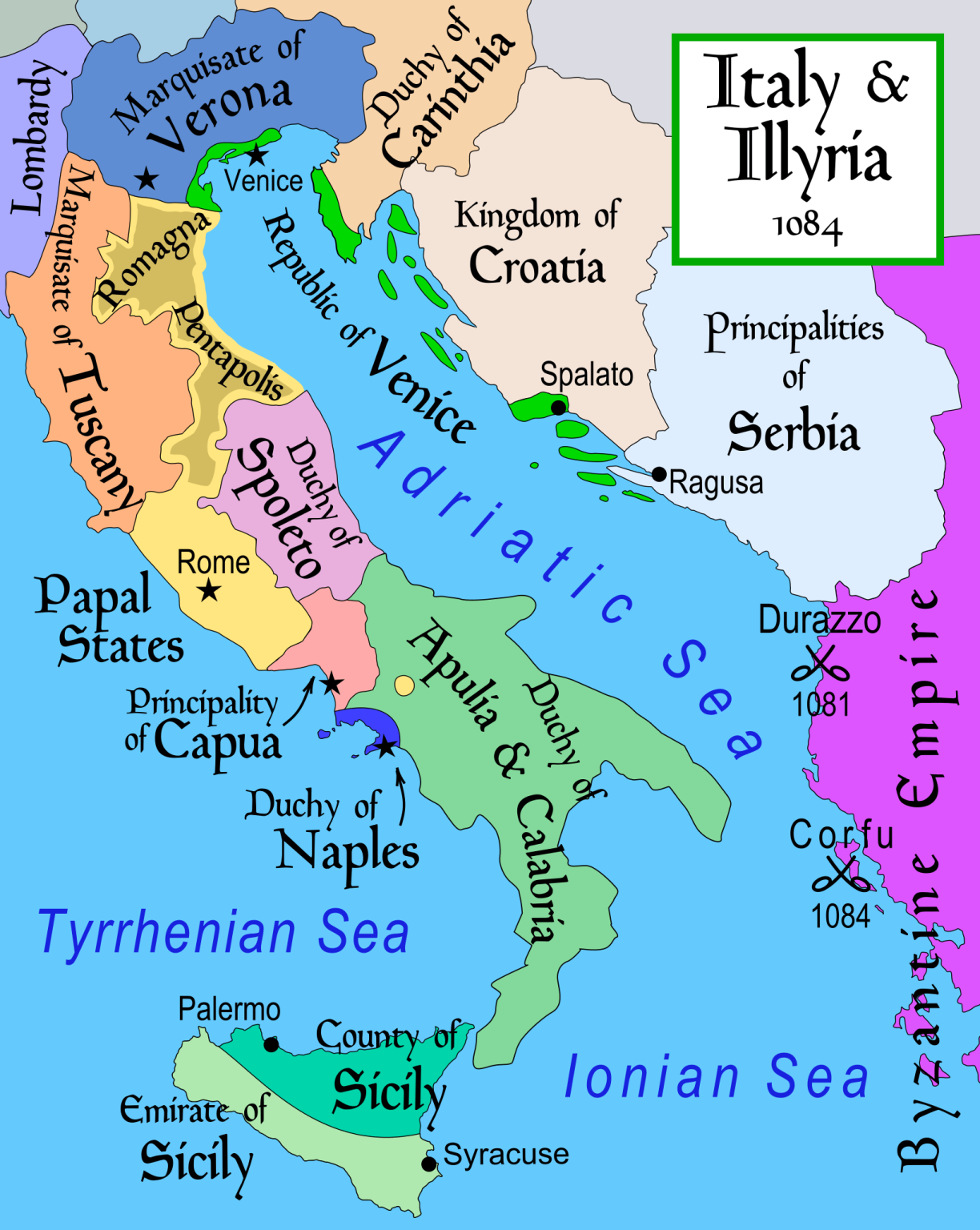 Italy & Illyria Map (1084 AD) - Wondering Maps