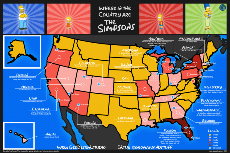 Every U.S. State Visited by The Simpsons | Wondering Maps