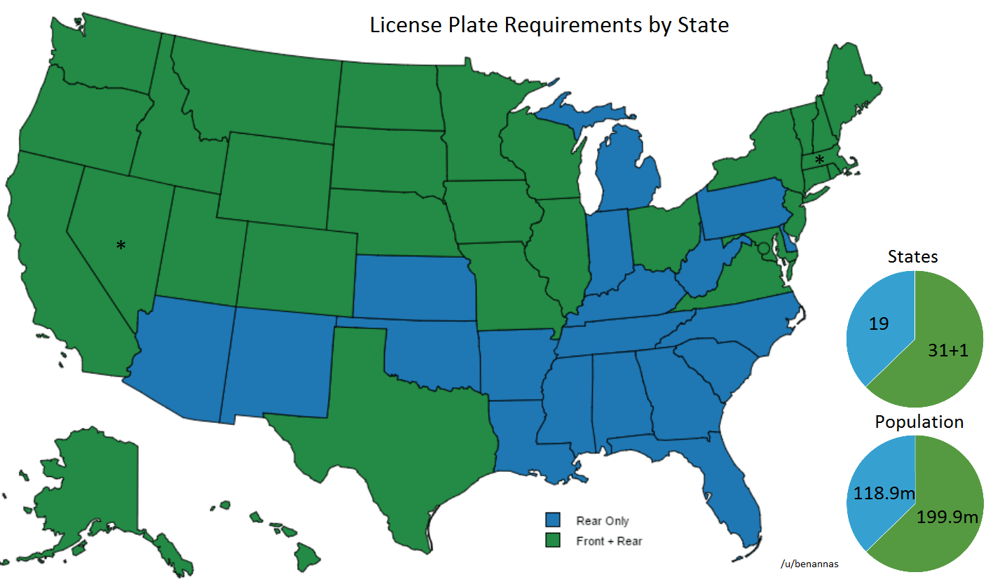 U.S. & Canada License Plate Requirements Map