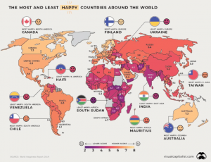 World's Happiest Countries Map | Wondering Maps